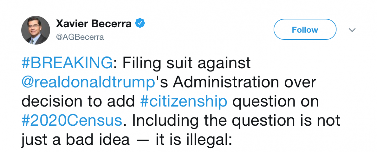 Calif. AG Files Lawsuit to Block Citizenship Questions From 2020 Census ... Calif. AG Files Lawsuit to Block Citizenship Questions From 2020 Census ...